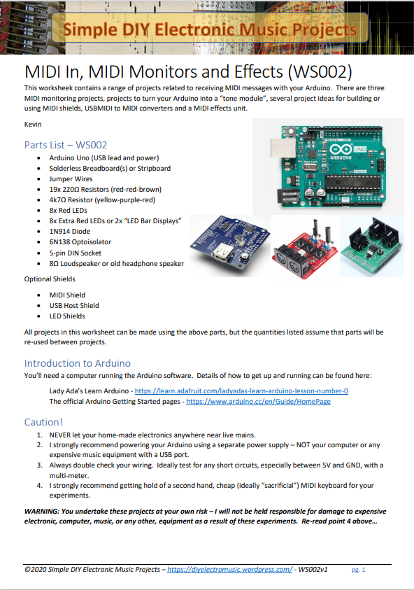 WS002 – MIDI In, MIDI Monitors and Effects – Simple DIY Electronic Music Projects