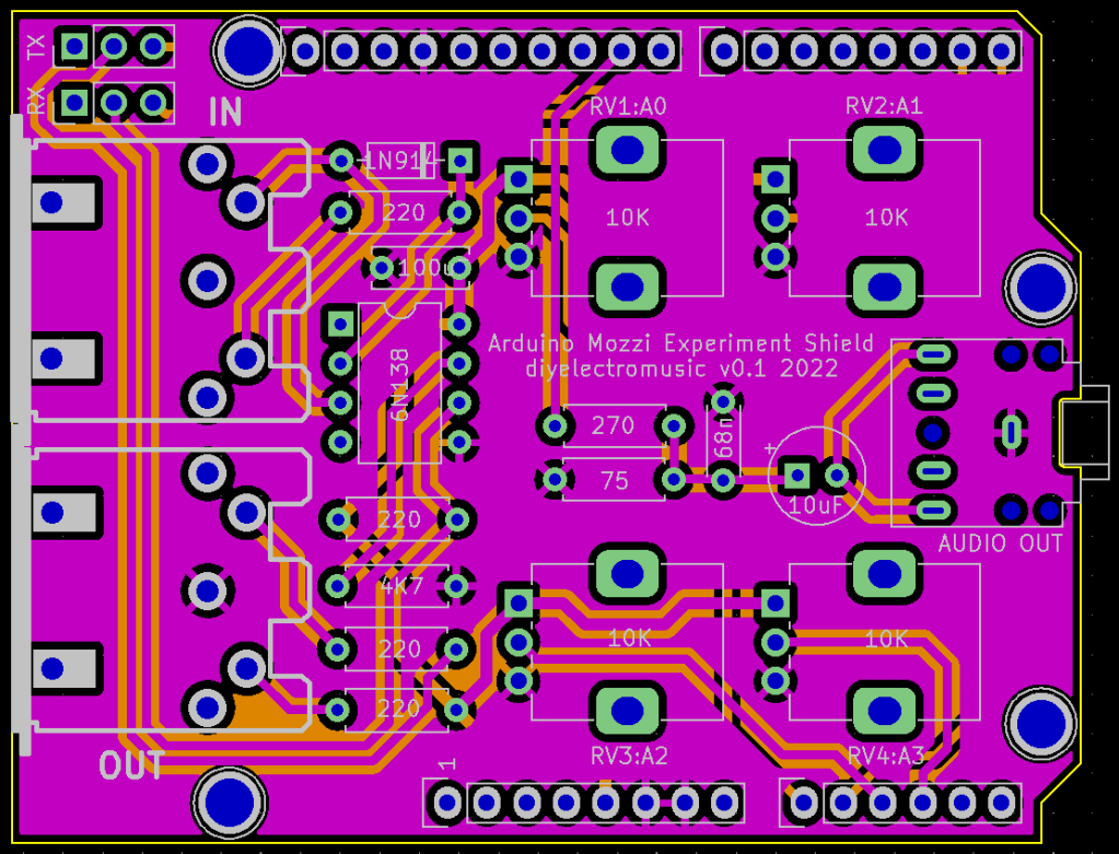 Arduino Mozzi Experimenter Shield PCB – Simple DIY Electronic Music Projects
